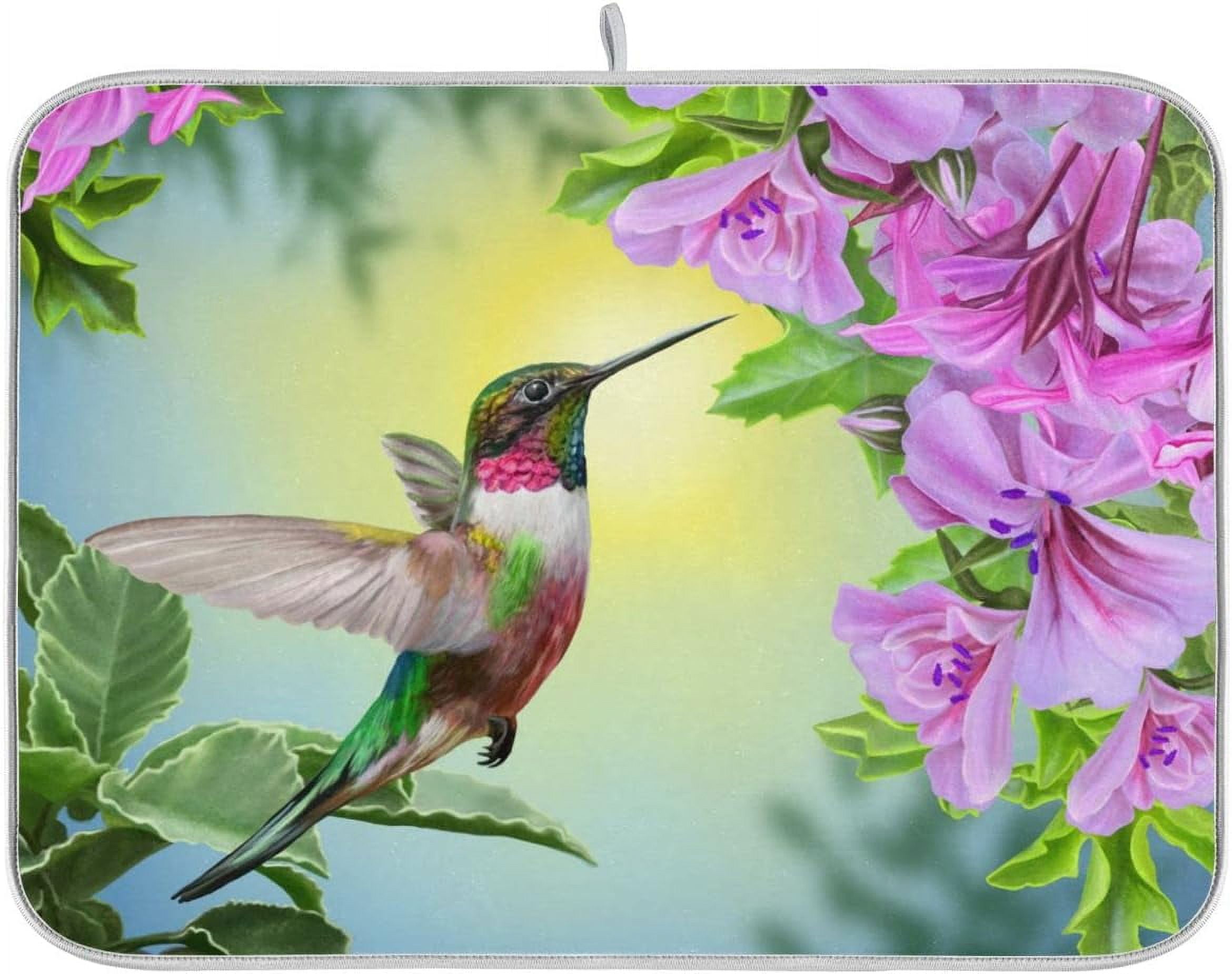 SKYSONIC Hummingbird Dish Drying Mat Absorbent Kitchen Pads for Counter ...