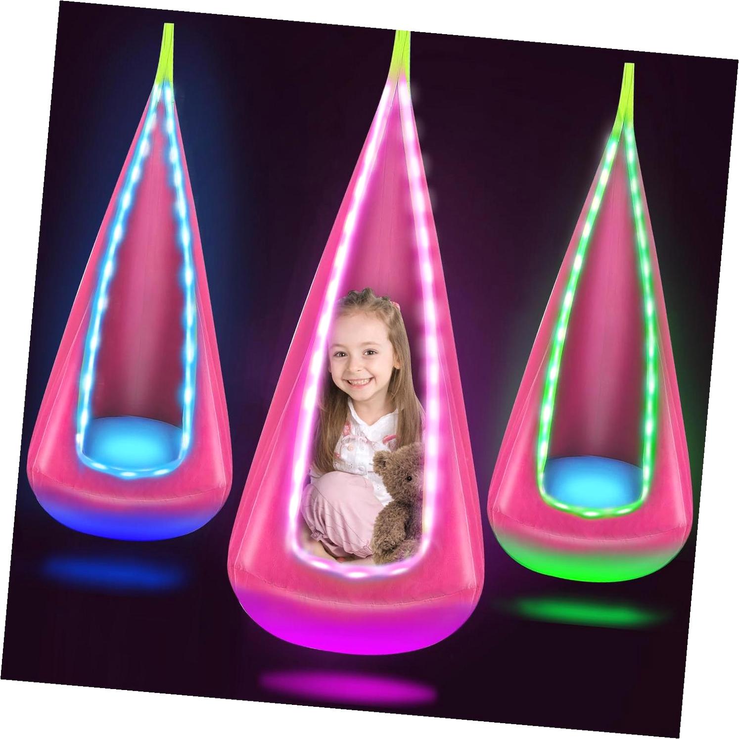 SKYSONIC Illuminated Pod Swing Seat, Hanging Hammock Chair with Lights ...