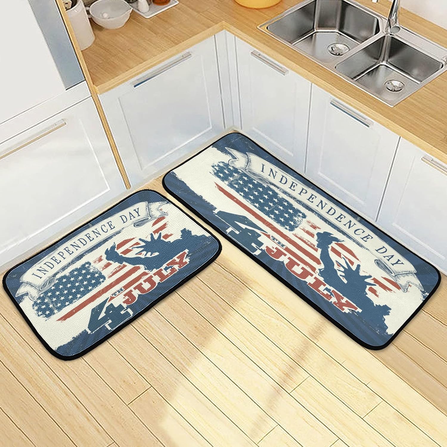 SKYSONIC Independence Day USA Flag Kitchen Mats and Rugs Statue of ...