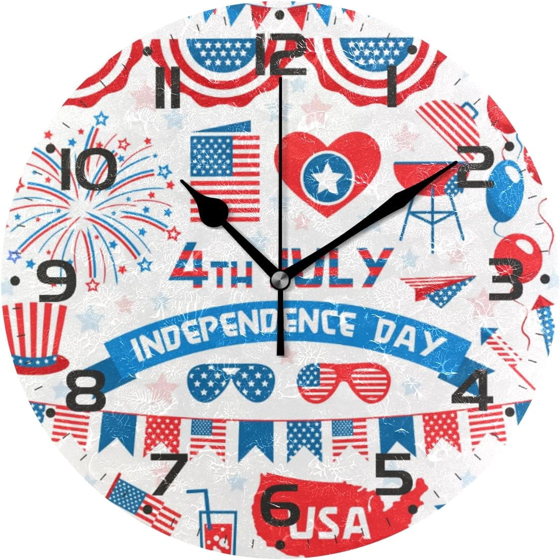 SKYSONIC Independence Day Wall Clock 10 Inch Silent Non Ticking Round ...
