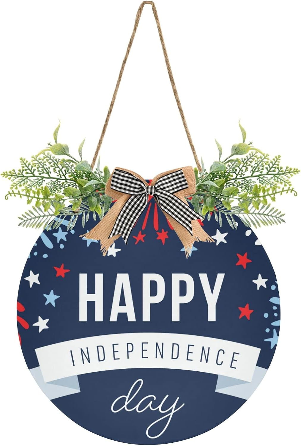 SKYSONIC Independence Day Welcome Sign Front Door Decor Round Door ...