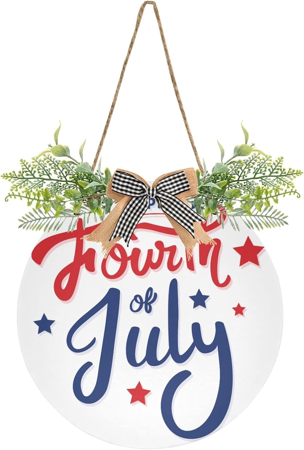 SKYSONIC Independence Day Welcome Sign Front Door Decor Round Door ...