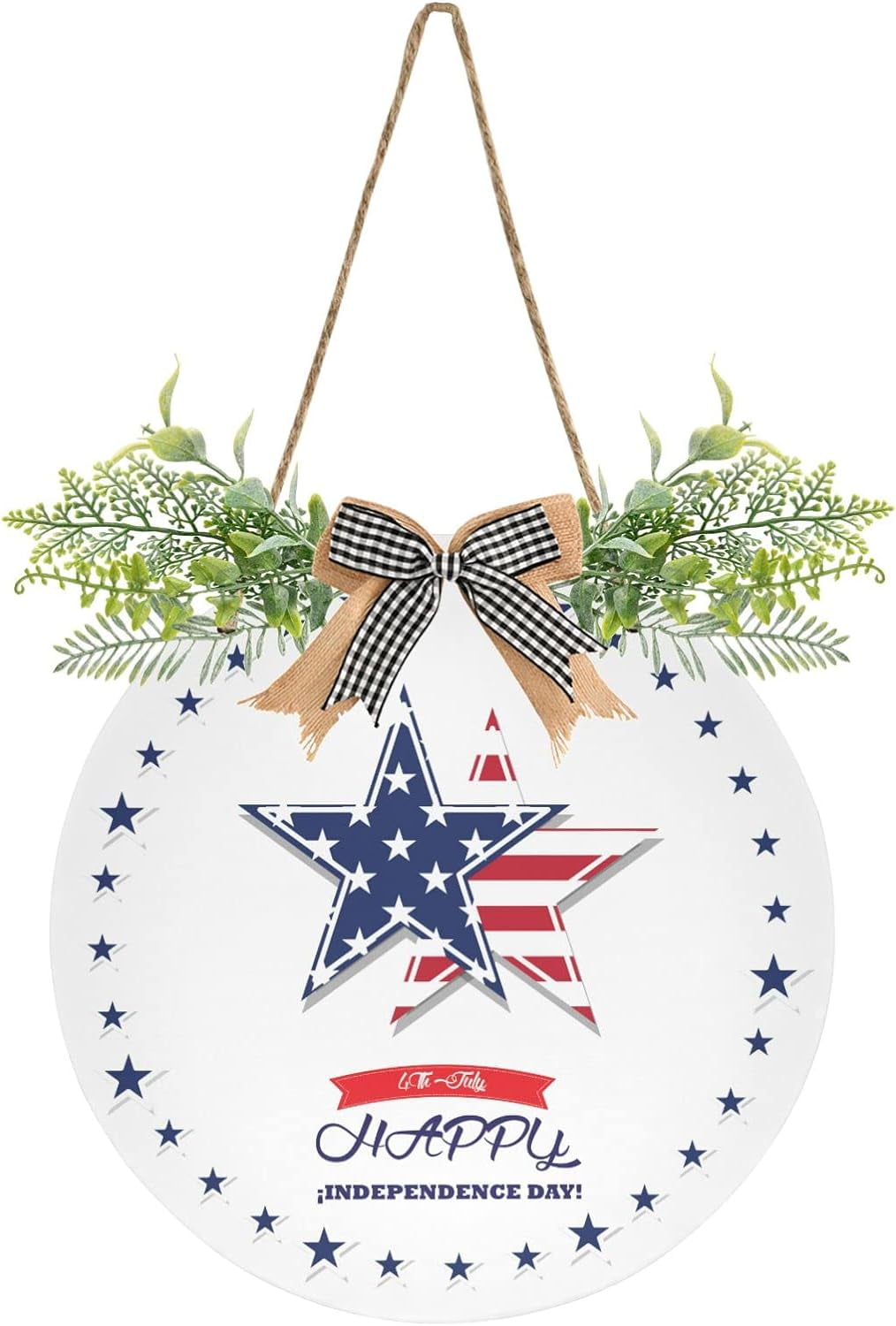 SKYSONIC Independence Day Welcome Sign Front Door Decor Round Door ...