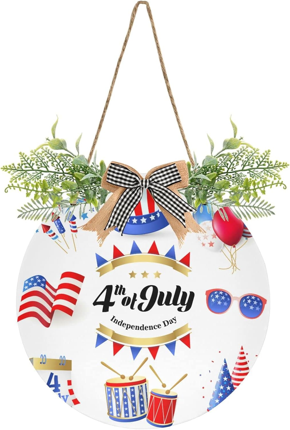 SKYSONIC Independence Day Welcome Sign Front Door Decor Round Door ...