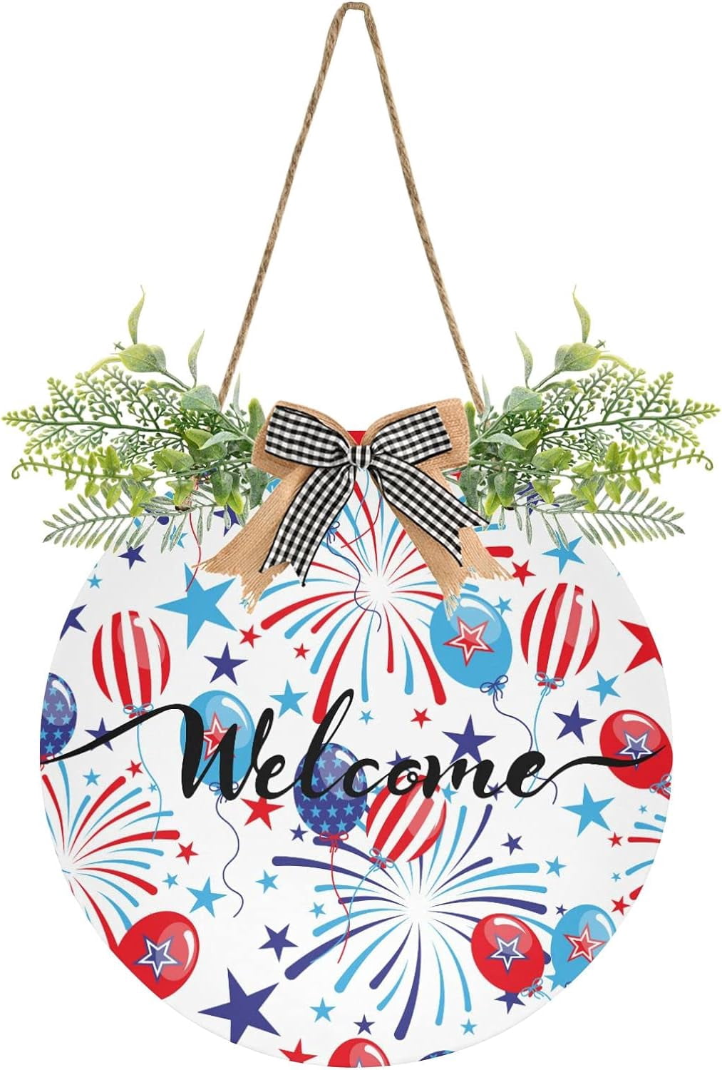SKYSONIC Independence Day Welcome Sign Front Door Decor Round Door ...