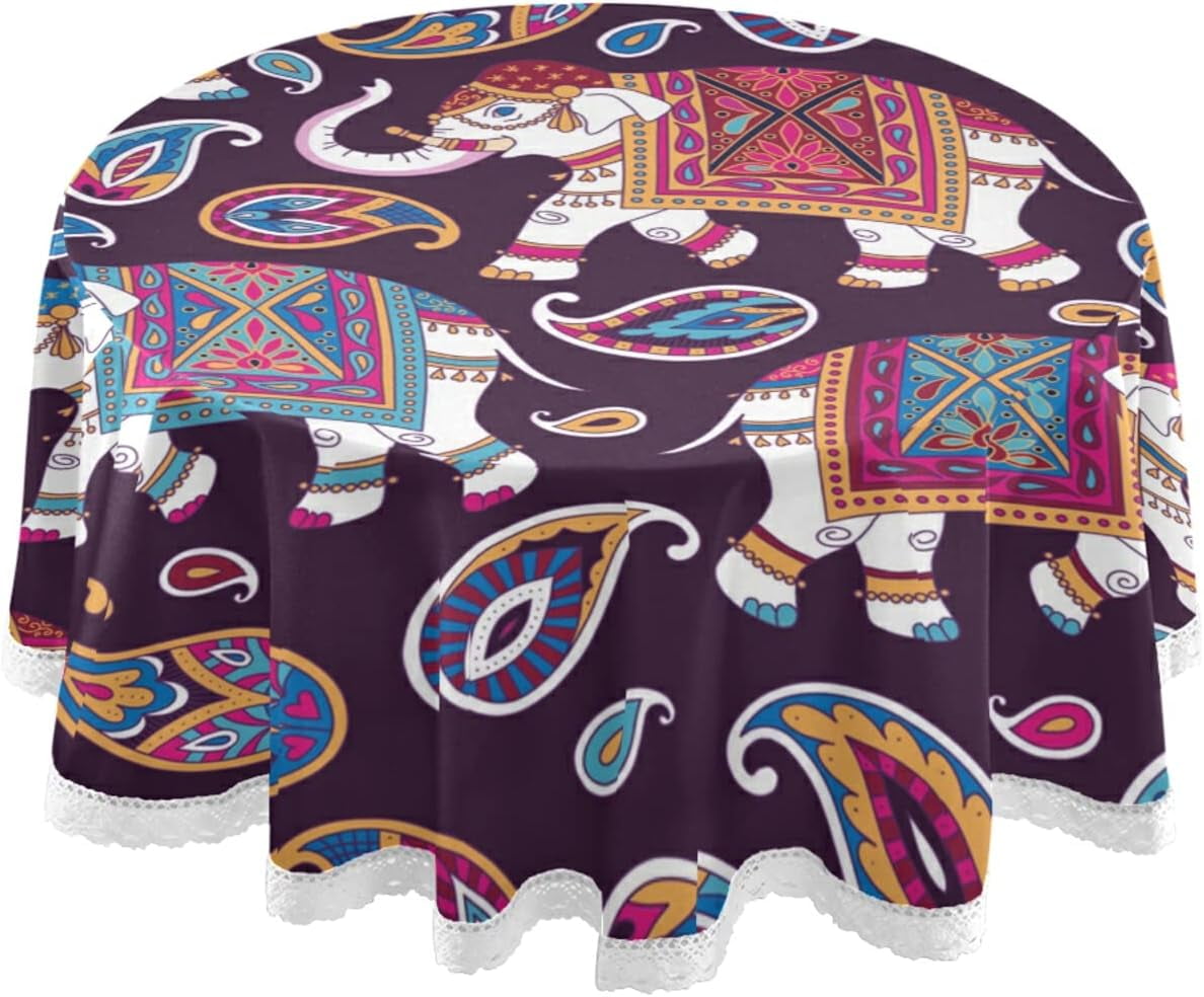 SKYSONIC Indian Style Pattern Round Tablecloth 60In,Table Cover Water ...