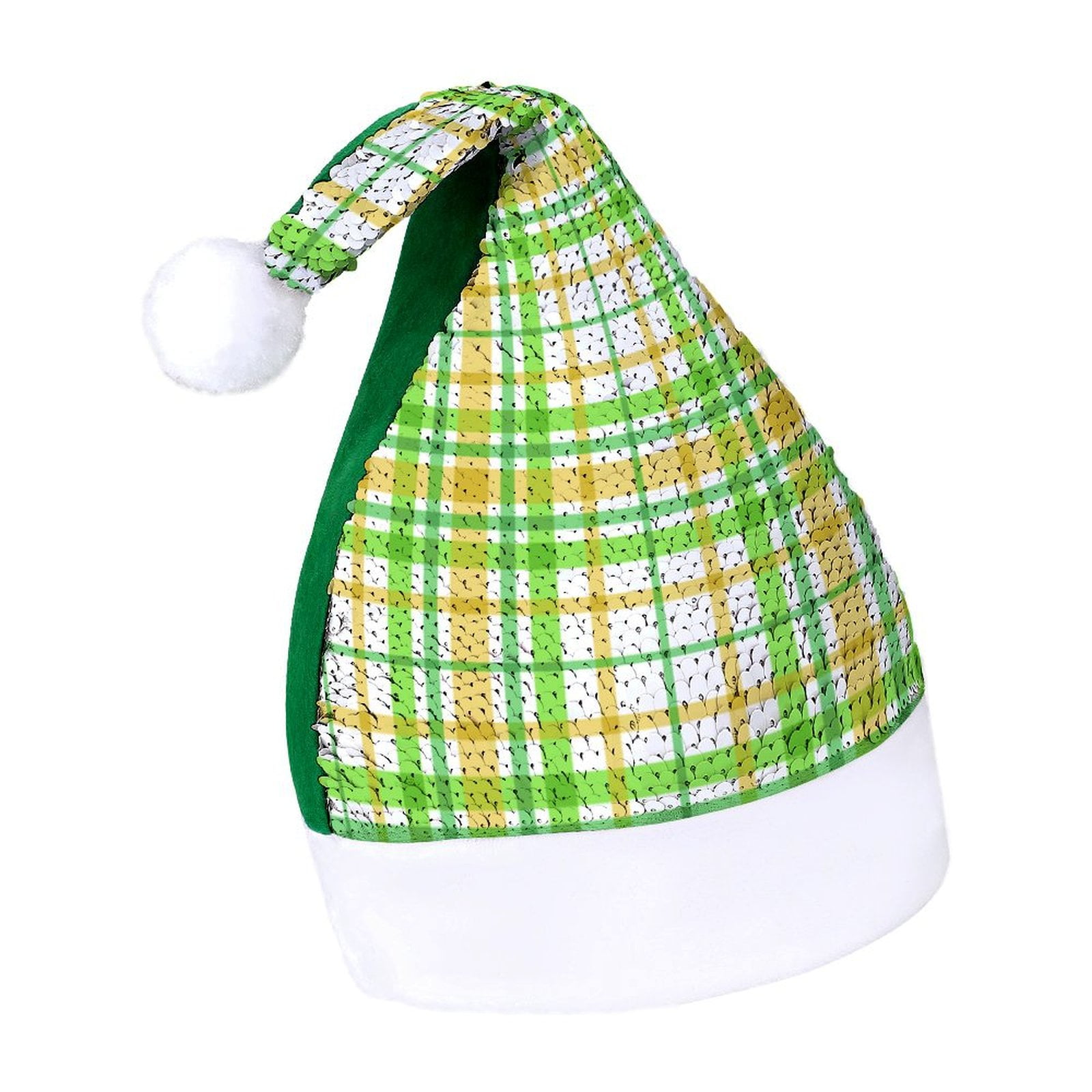 SKYSONIC Interactive Sequin Christmas Hat, Pattern Yellow Green Glitter ...