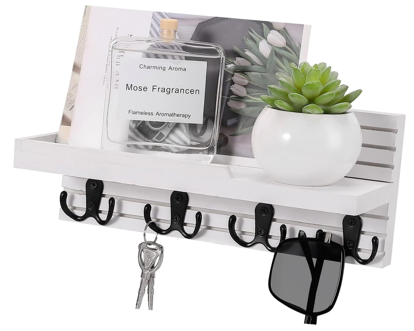 SKYSONIC Key Hanging Rack with 4 Double – Install Wooden Key and Mail ...