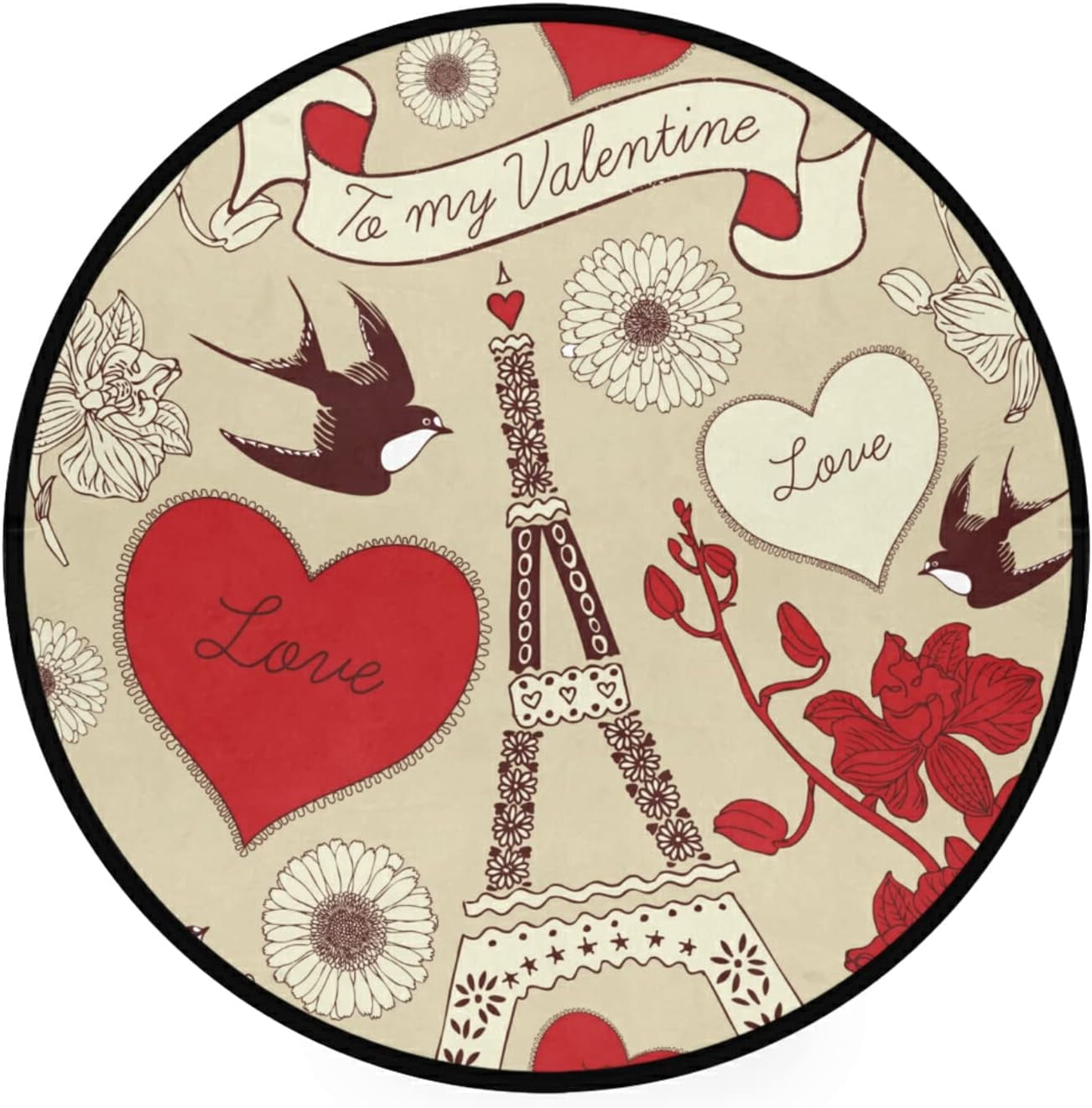 SKYSONIC Kissing Birds Valentine Round Area Rug Chair Couch Cover Area ...