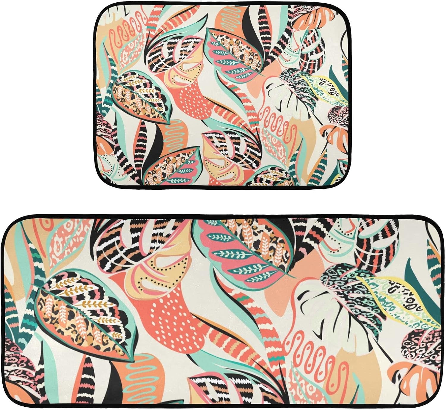 SKYSONIC Kitchen Mats (Artwork Tropical Leaves) 2 Pcs Set, Anti Fatigue ...
