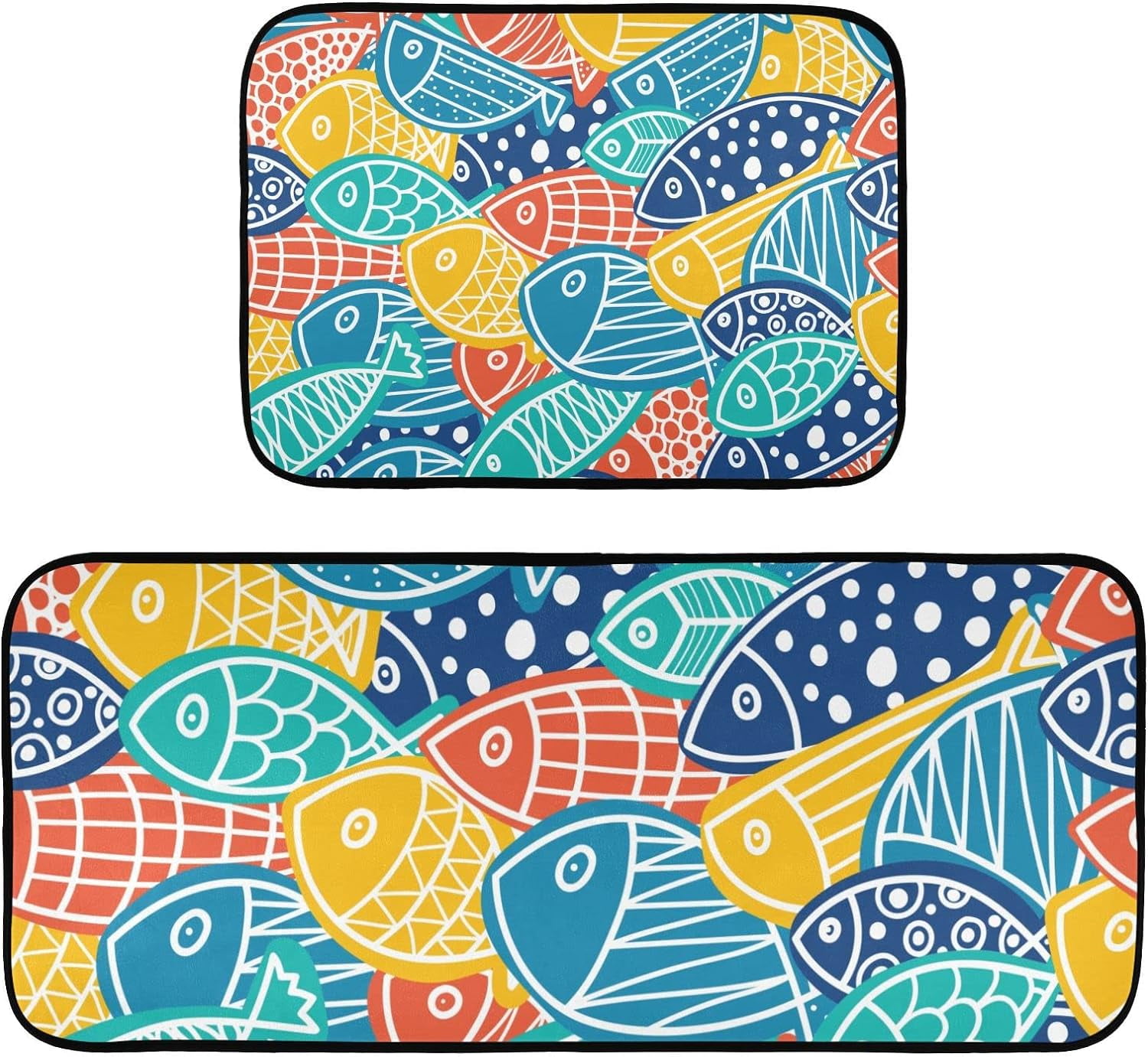SKYSONIC Kitchen Mats (Colorful Cartoon Fishes) 2 Pcs Set, Anti Fatigue ...
