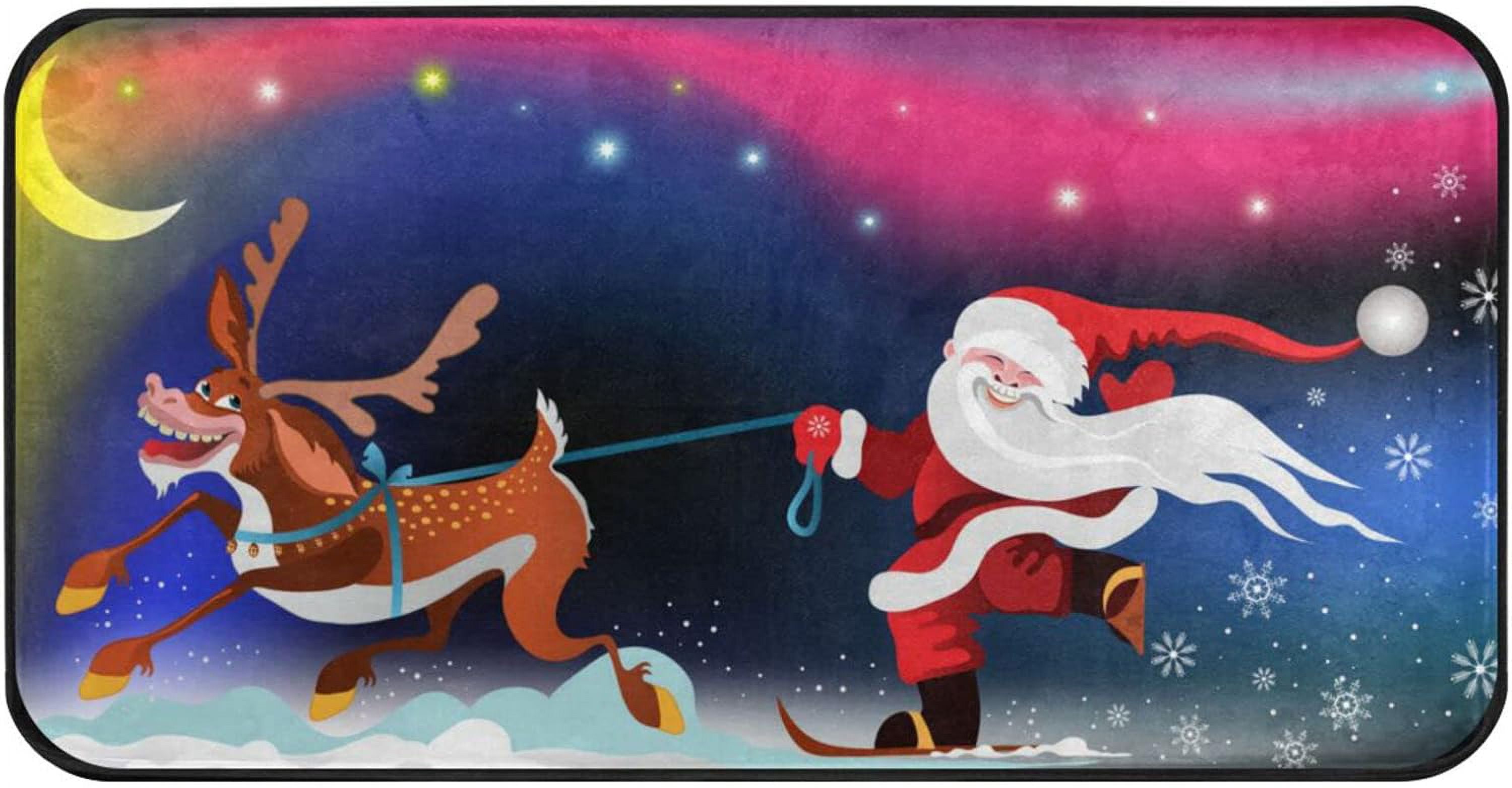 SKYSONIC Kitchen Rugs,Santa Claus on Reindeer Non Slip Washable ...