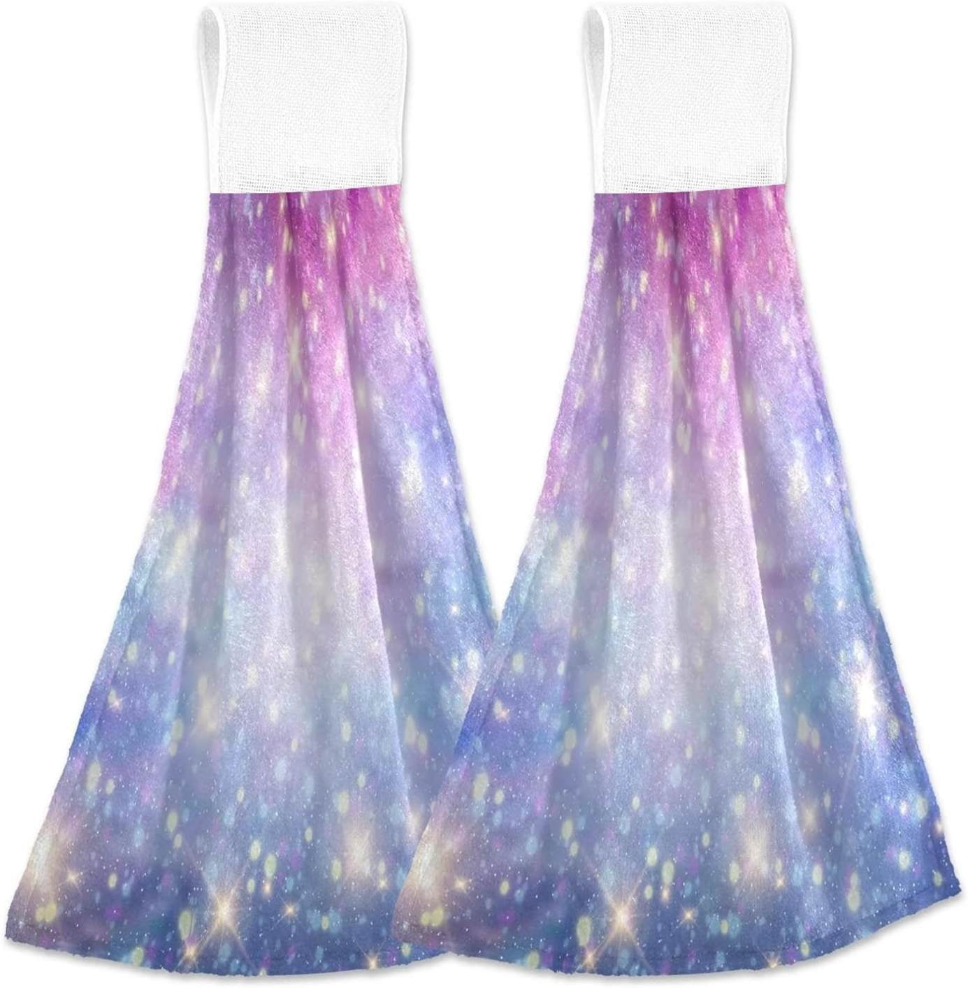 SKYSONIC Kitchen Towels with Hanging Loop, Space Galaxy Dish Towels for ...