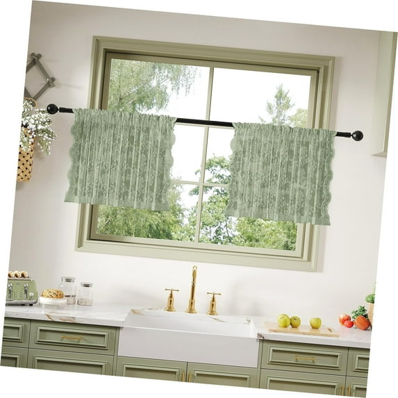 SKYSONIC Lace Kitchen Curtains 18 Inches Long 2 Panels, Romantic Semi ...