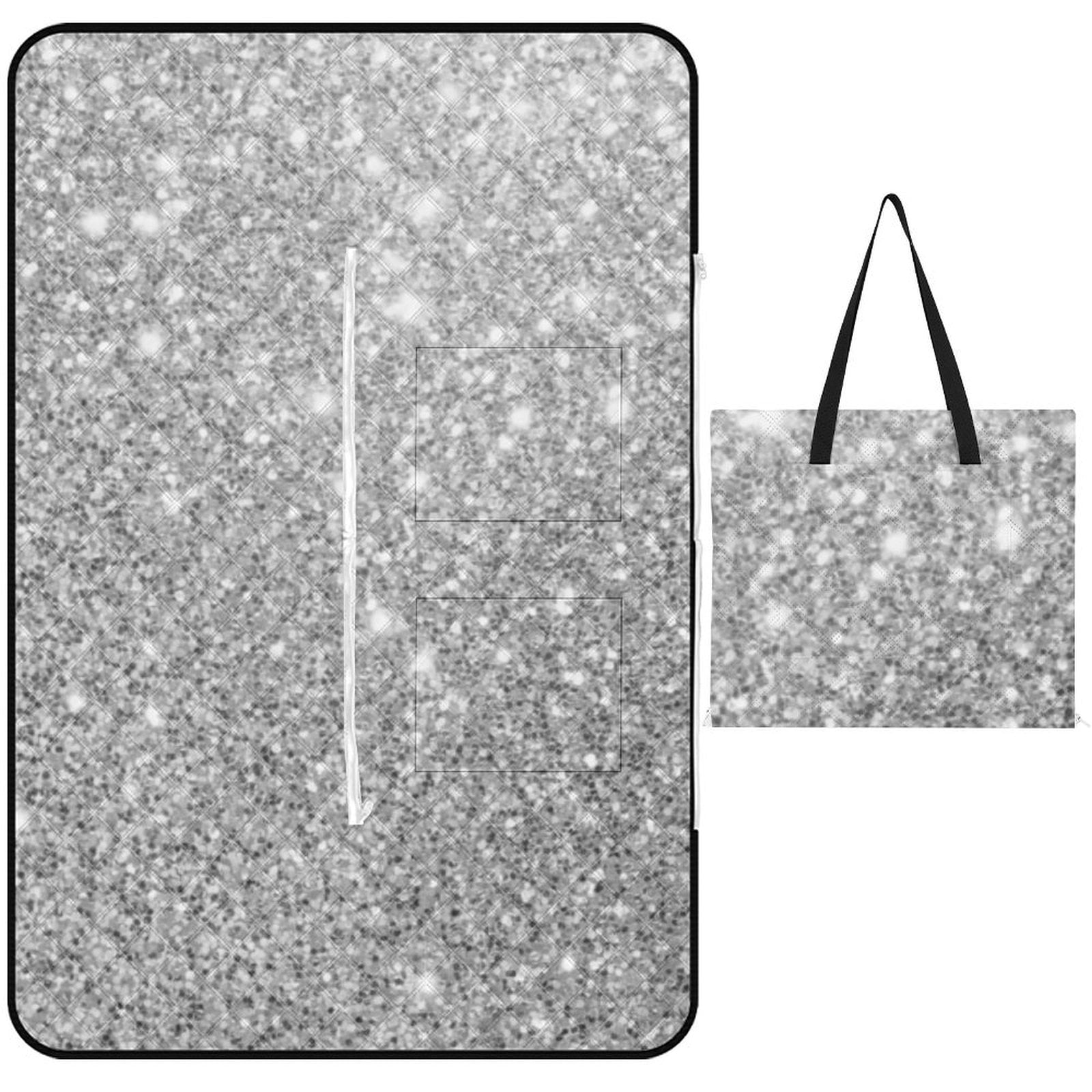 SKYSONIC Large Outdoor Picnic Blanket Tote Bag, Silver White Glitter ...