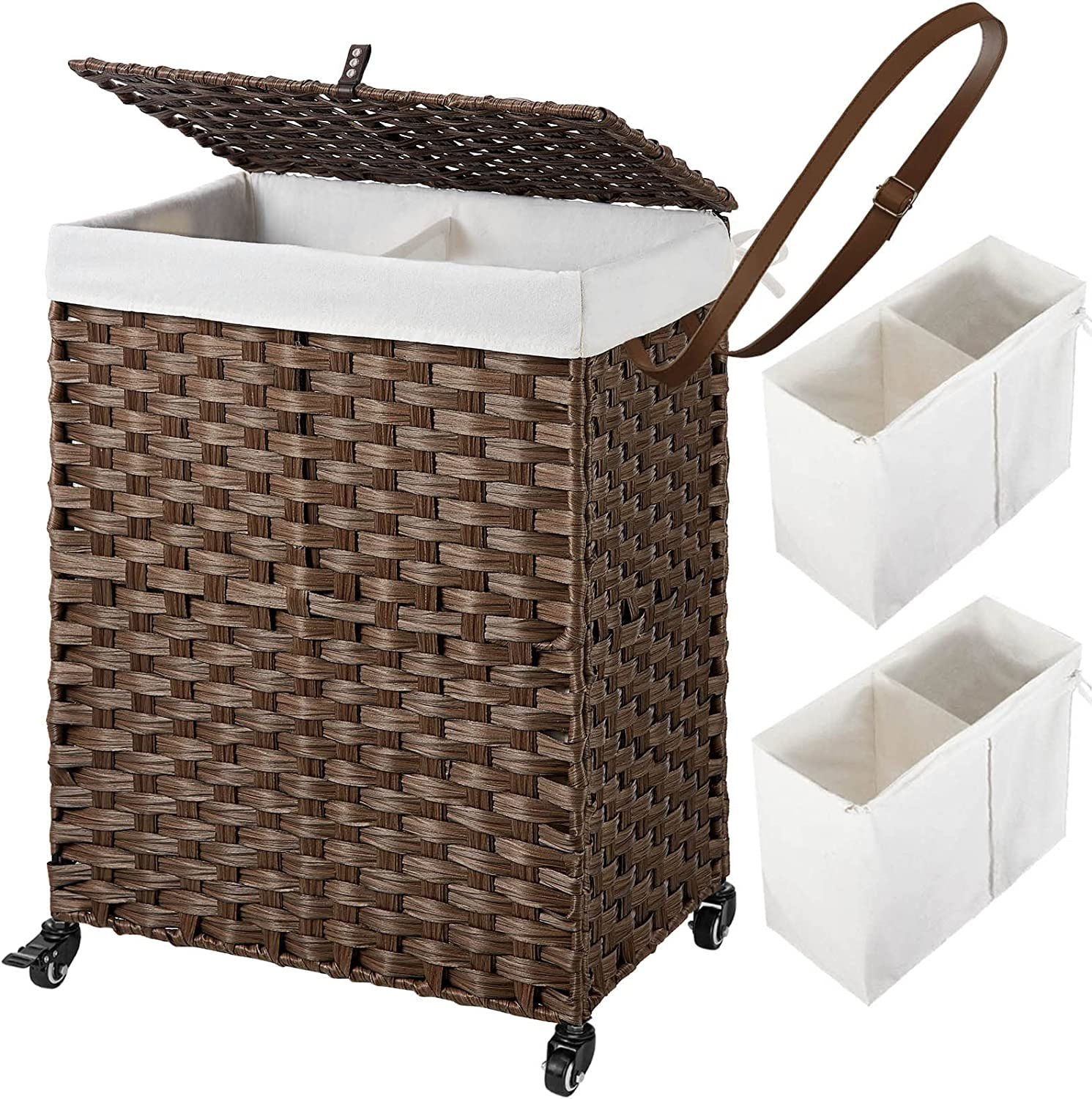 SKYSONIC Laundry Hamper with Wheels, No Install Needed, 90L Divided ...