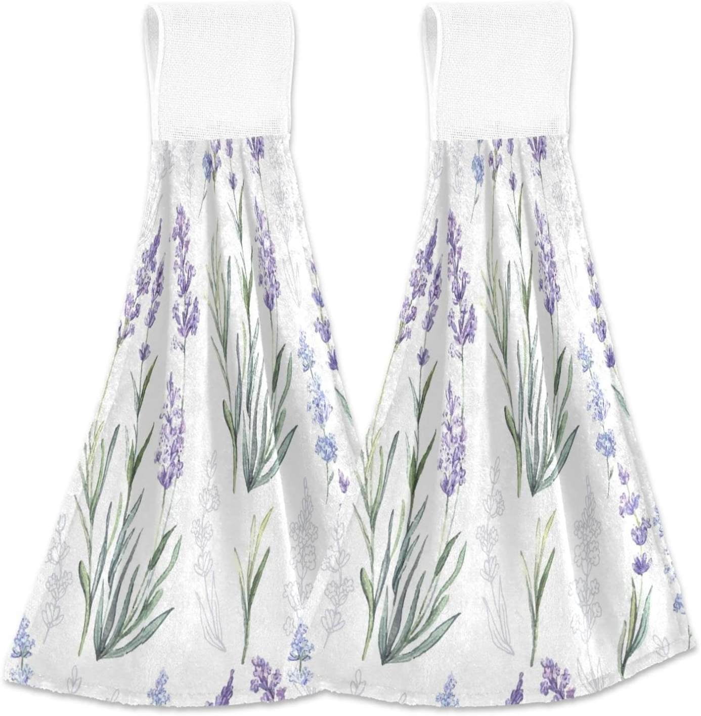 SKYSONIC Lavender Flower Hanging Hand Towels with Hanging Loop, Hand ...