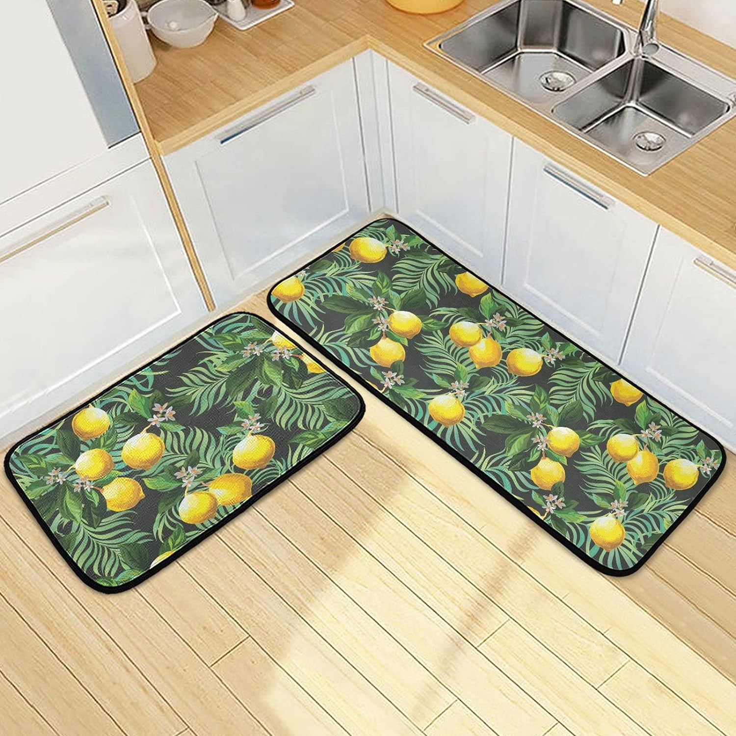 SKYSONIC Lemons Citrus Summer Kitchen Mats and Rugs, Tropical Palm ...