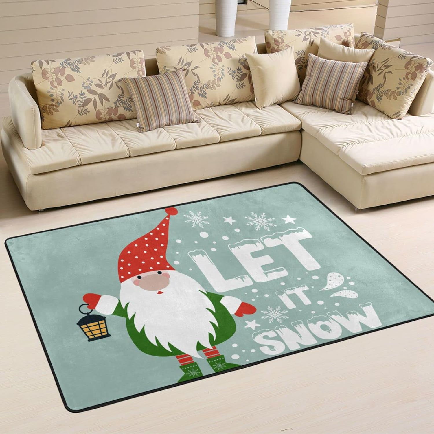 SKYSONIC Let It Snow Gnome Non-Slip Area Rug, Dwarf Lantern Floor ...