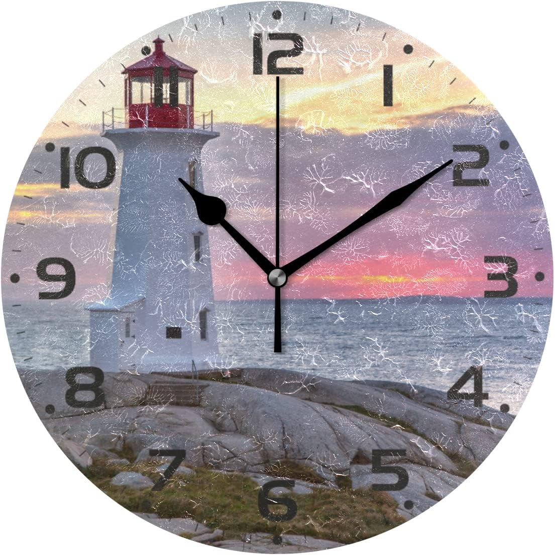 SKYSONIC Lighthouse Wall Clock 10 Inch Silent Non Ticking Round Clock ...
