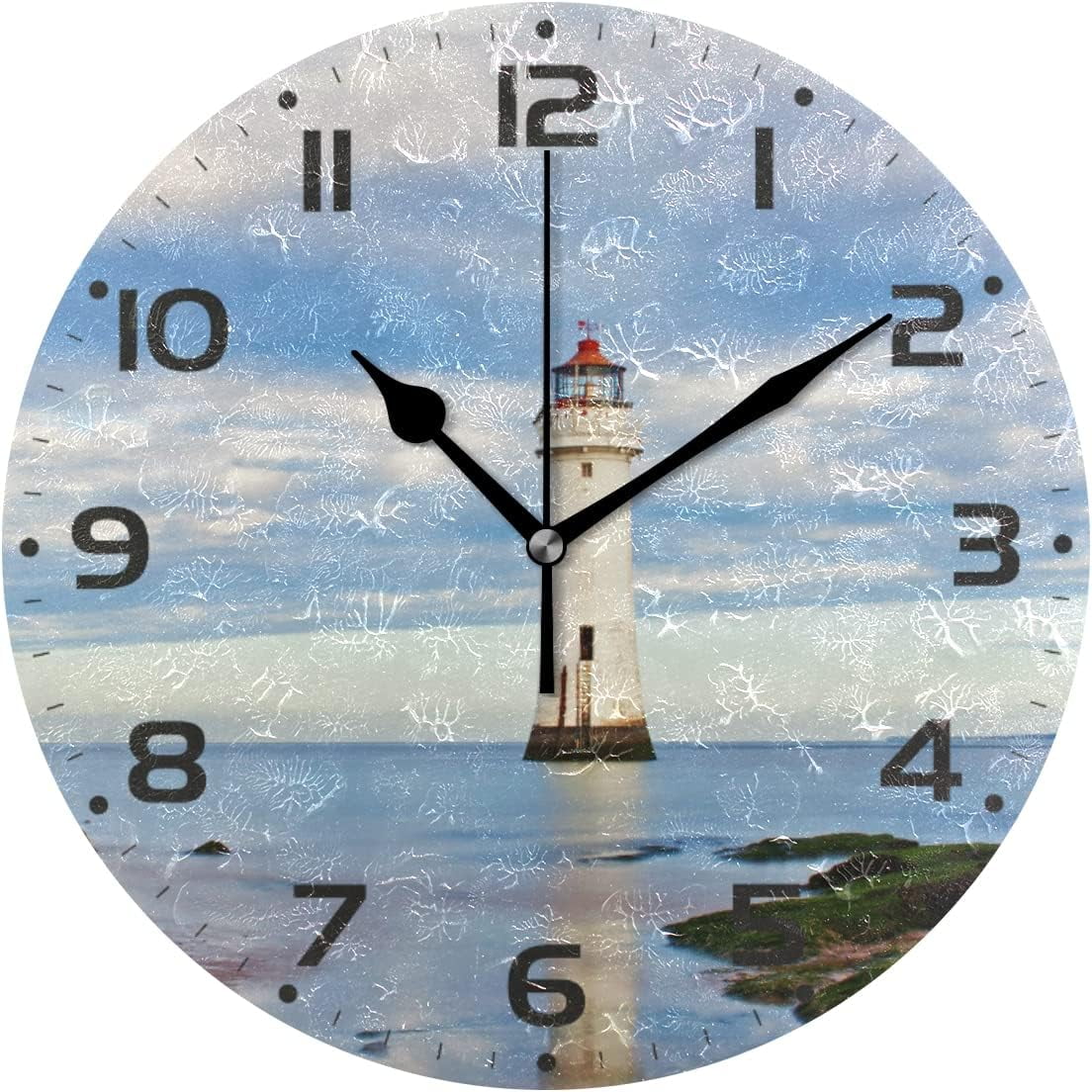 SKYSONIC Lighthouse Wall Clock 10 Inch Silent Non Ticking Round Clock ...