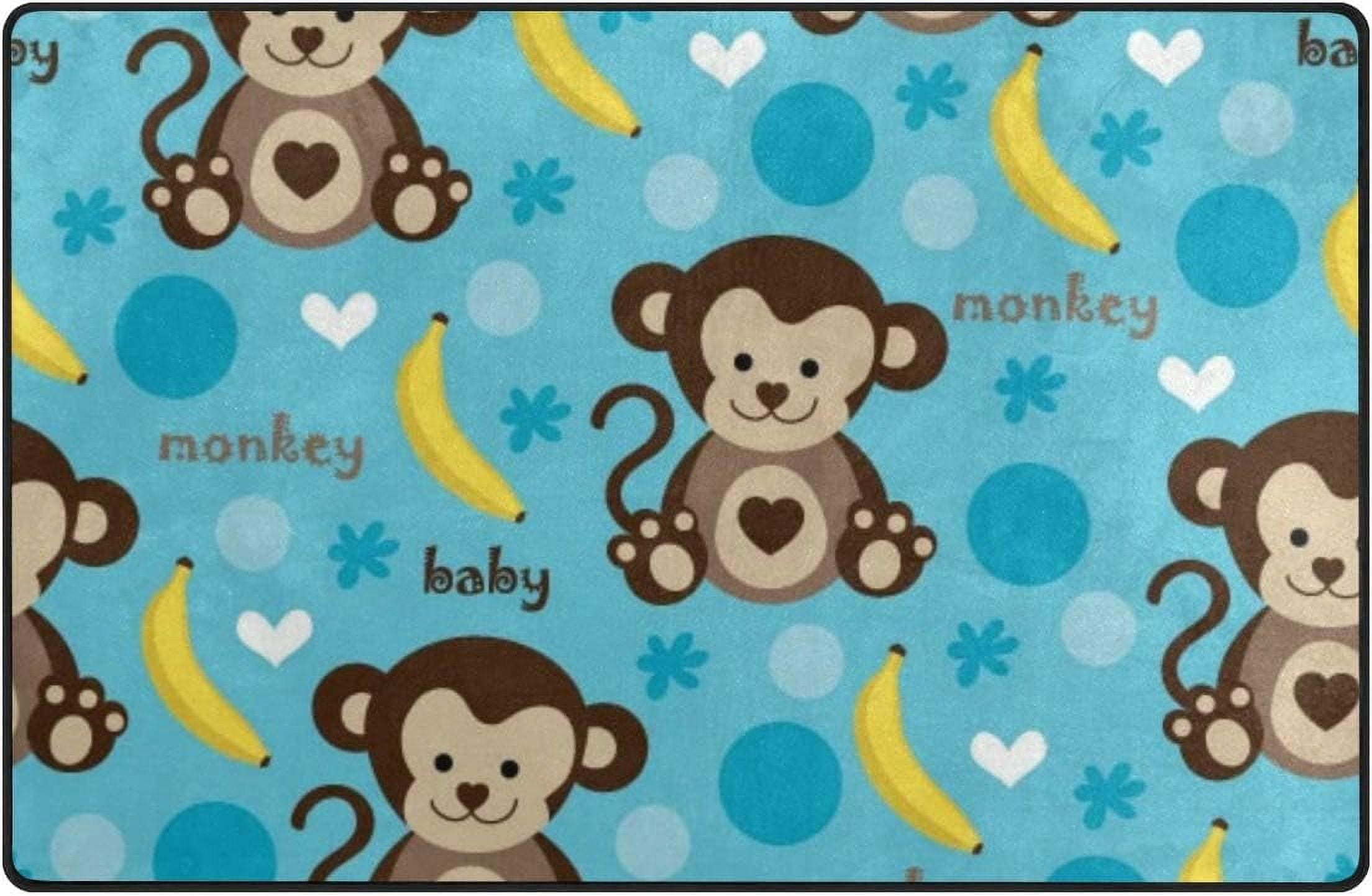 SKYSONIC Lightweight Soft Area Rugs Baby Monkey and Banana Floor Mat ...