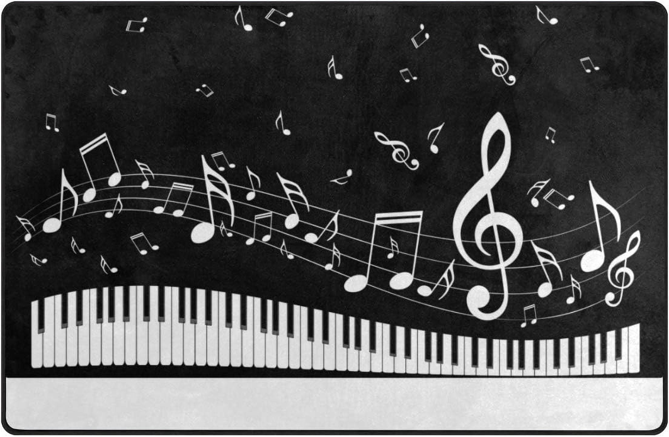 SKYSONIC Lightweight Soft Area Rugs Balck White Music Note Floor Mat ...