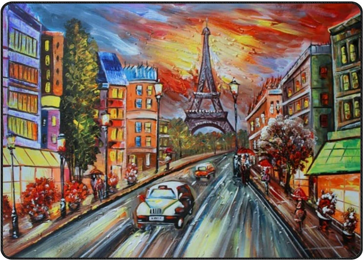 SKYSONIC Lightweight Soft Area Rugs Beautiful Eiffel Tower City Floor Mat for Kids Playing Room ...