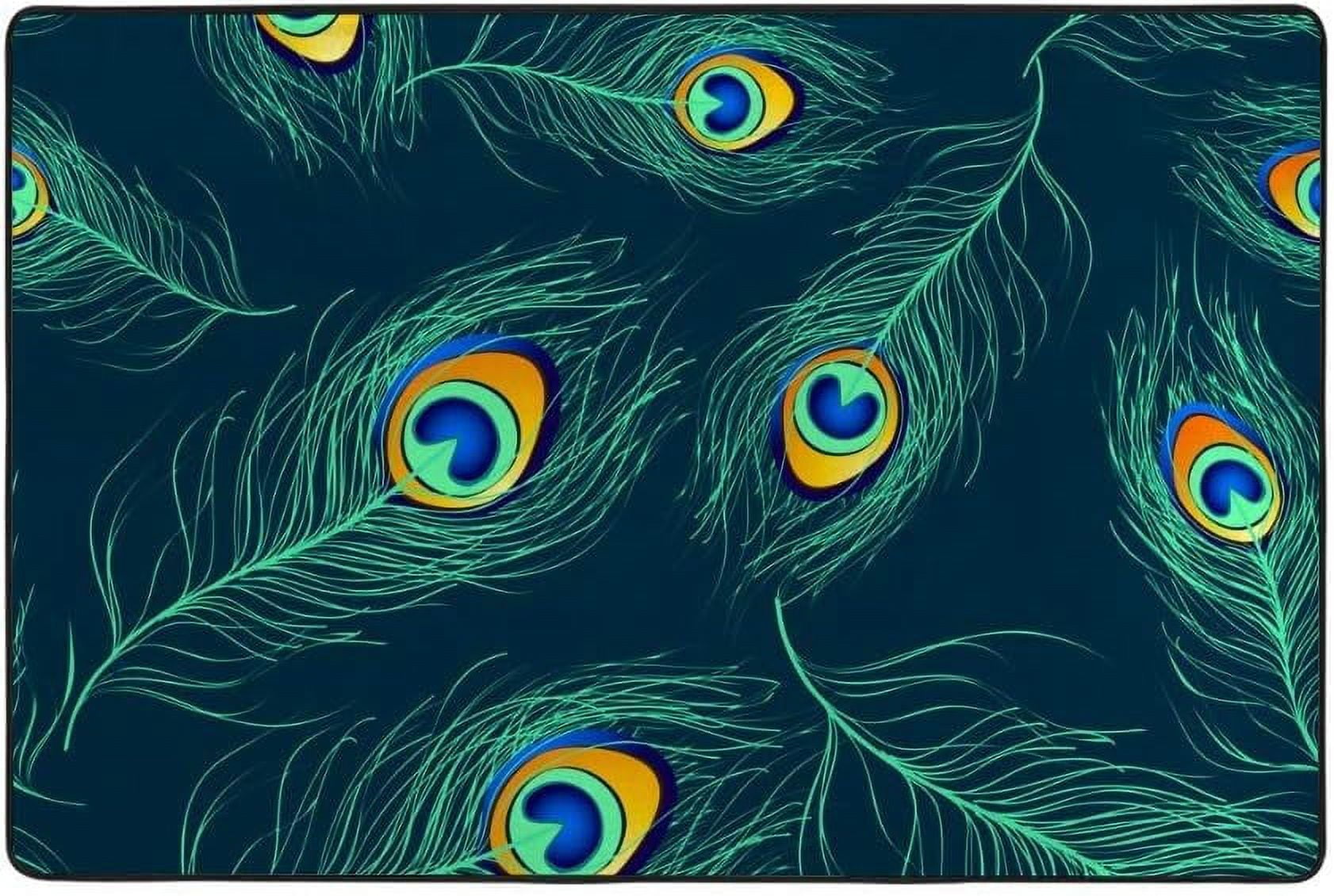 SKYSONIC Lightweight Soft Area Rugs Blue Green Peacock Feathers Floor ...