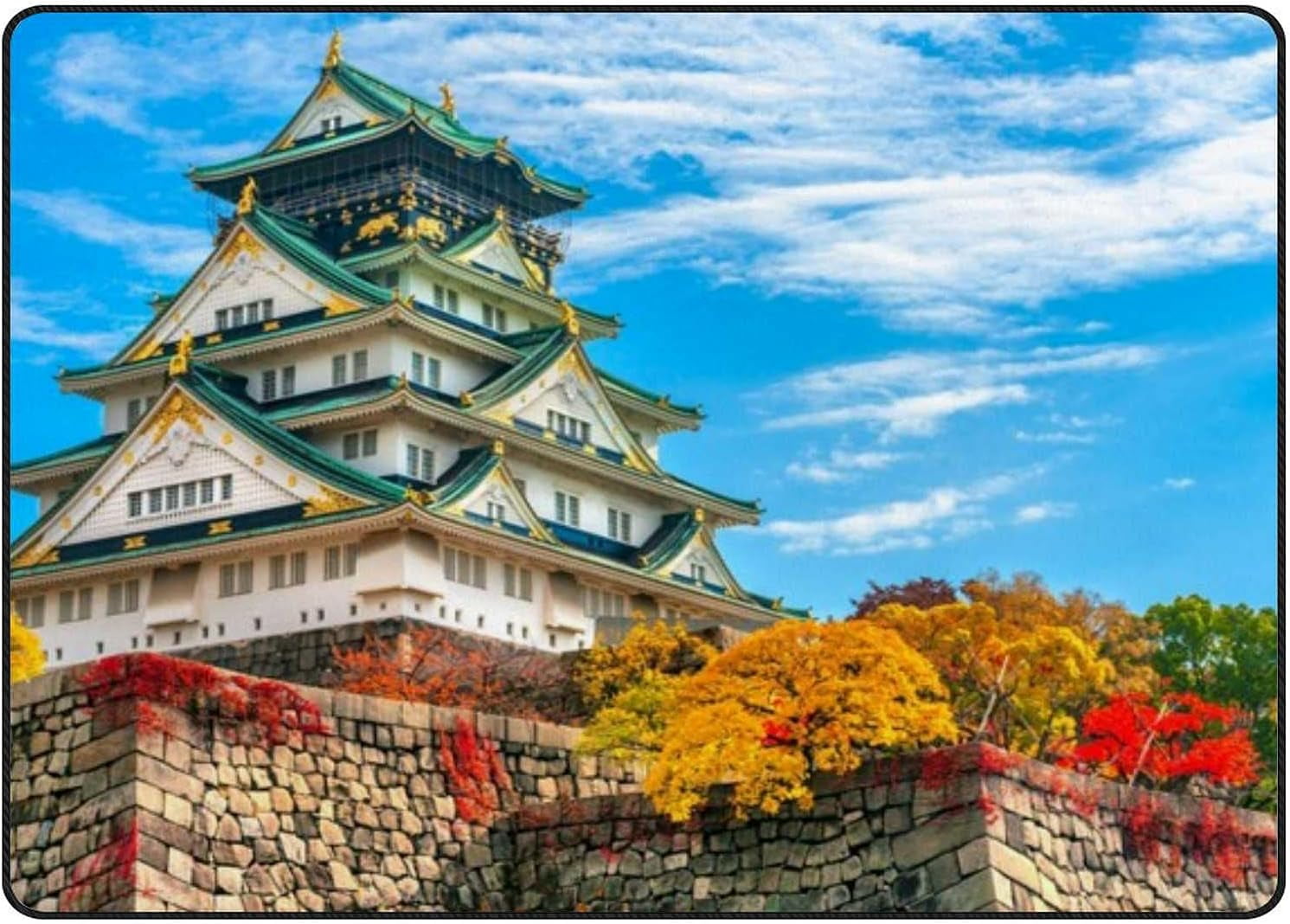 SKYSONIC Lightweight Soft Area Rugs Castle in Osaka with Autumn Leaves ...