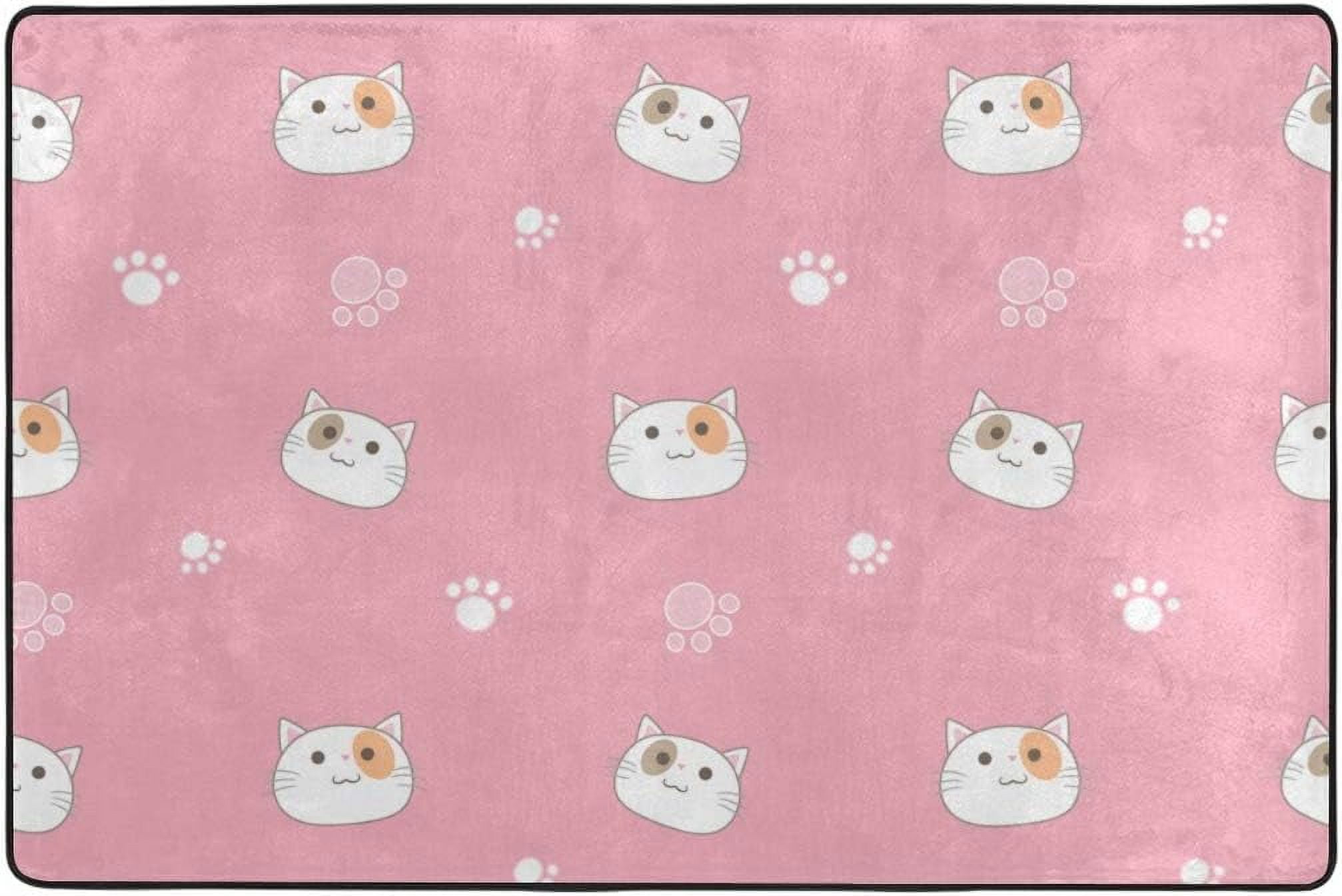 SKYSONIC Lightweight Soft Area Rugs Cat and Paws On Pink Floor Mat for ...