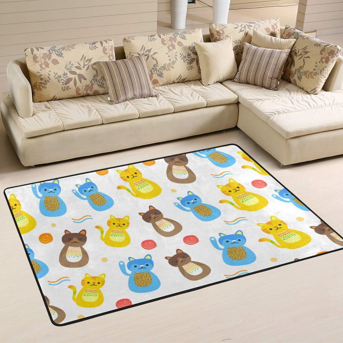 SKYSONIC Lightweight Soft Area Rugs Colorful Cat Pattern Floor Mat for ...