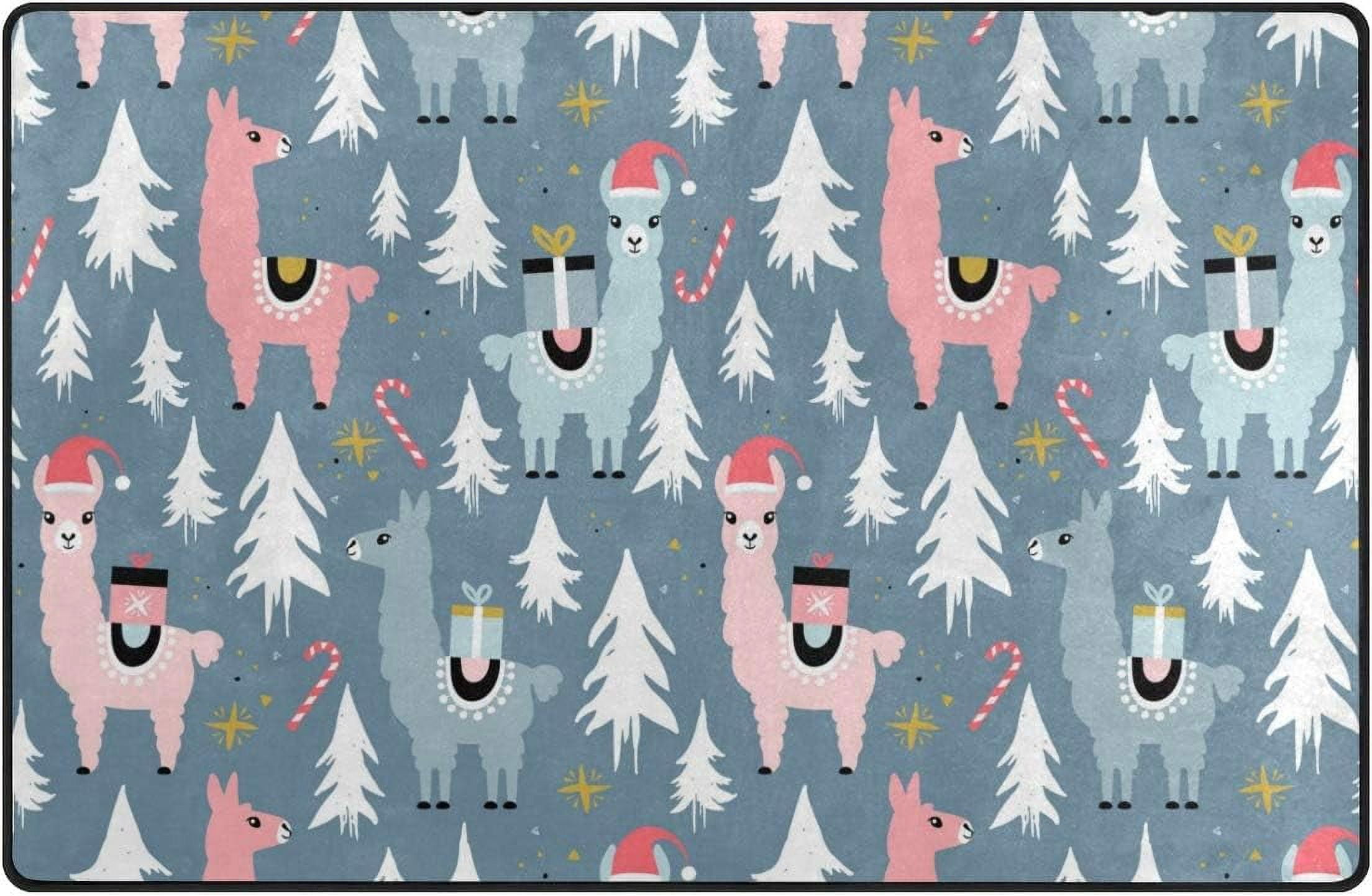 SKYSONIC Lightweight Soft Area Rugs Colorful Christmas Llamas Floor Mat ...