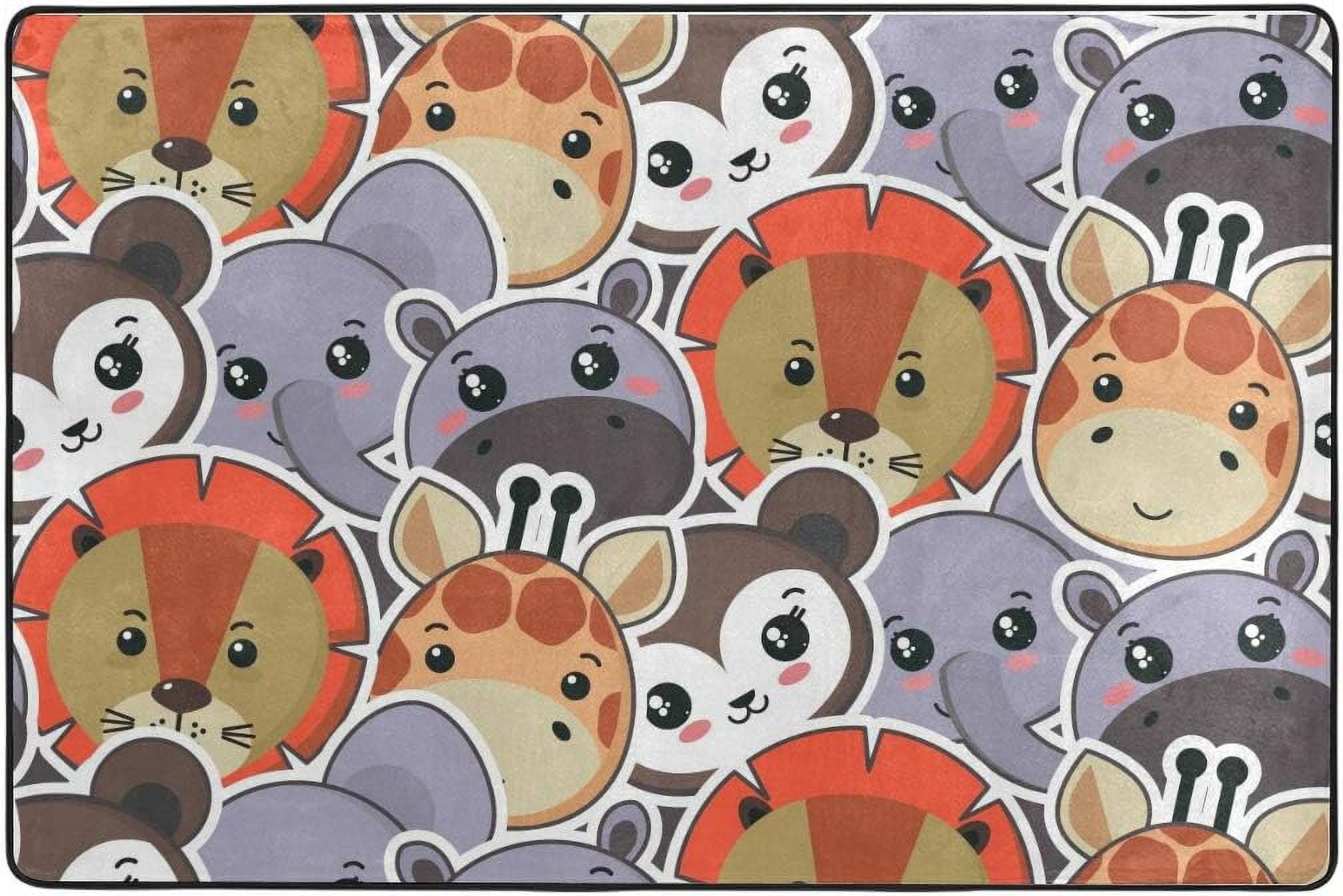 SKYSONIC Lightweight Soft Area Rugs Cute African Animal Faces Floor Mat ...