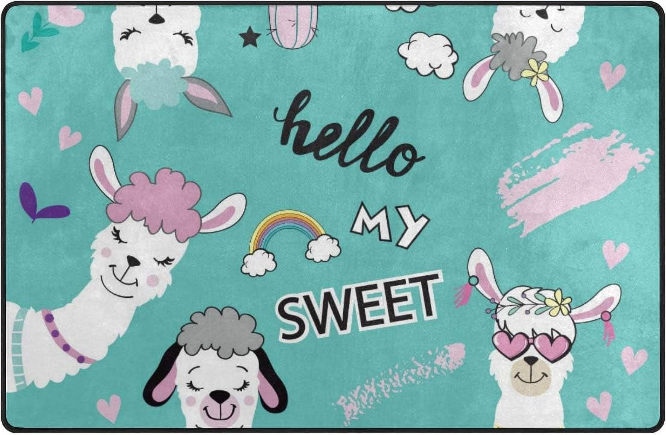SKYSONIC Lightweight Soft Area Rugs Cute Alpaca and Inscription Hello ...