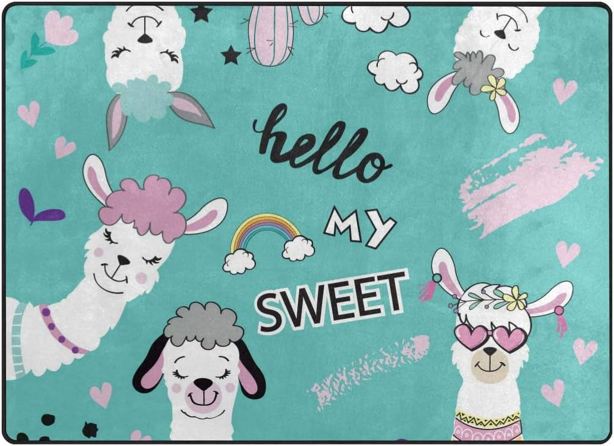 SKYSONIC Lightweight Soft Area Rugs Cute Alpaca and Inscription Hello ...