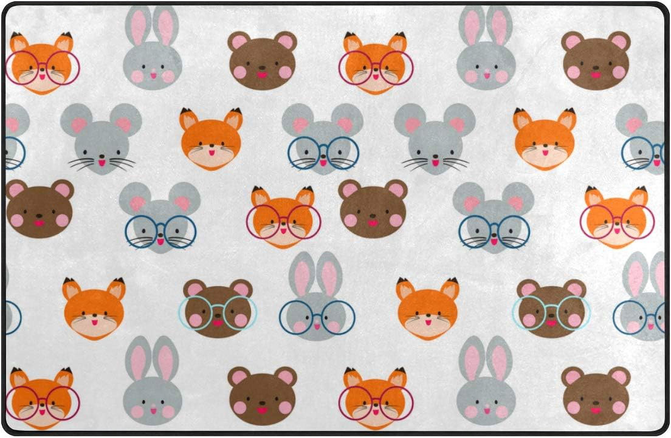 SKYSONIC Lightweight Soft Area Rugs Cute Animal Head Floor Mat for Kids ...