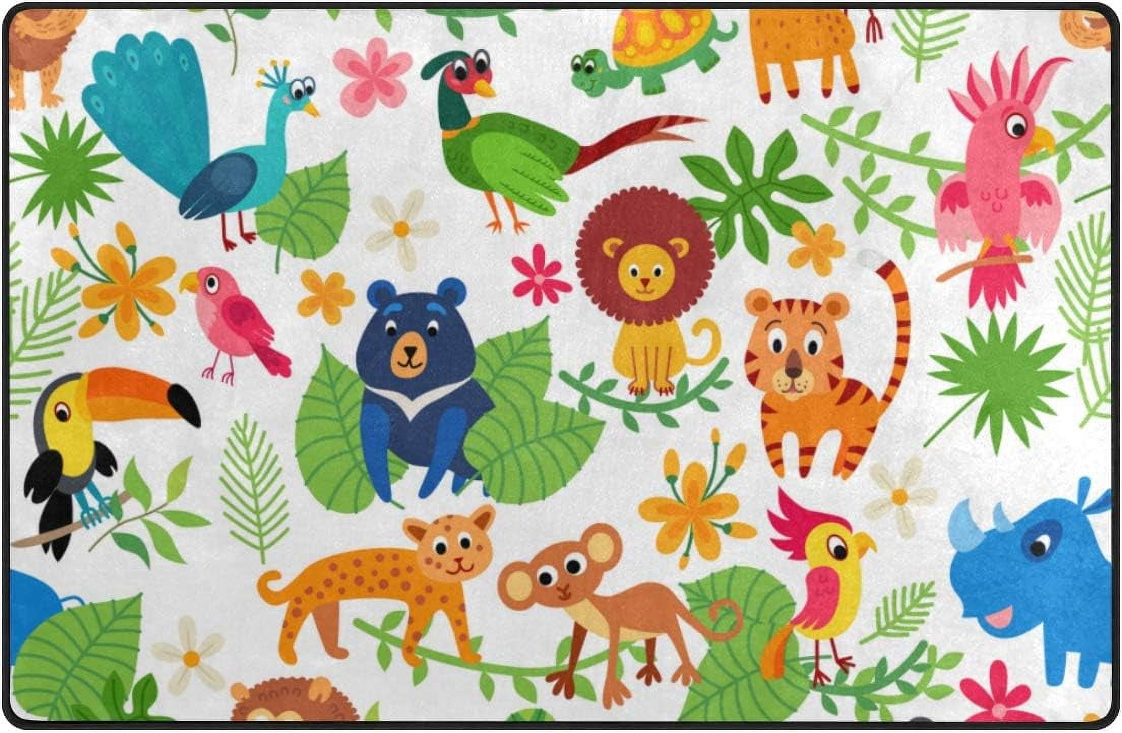 SKYSONIC Lightweight Soft Area Rugs Cute Animal in Jungle Floor Mat for ...