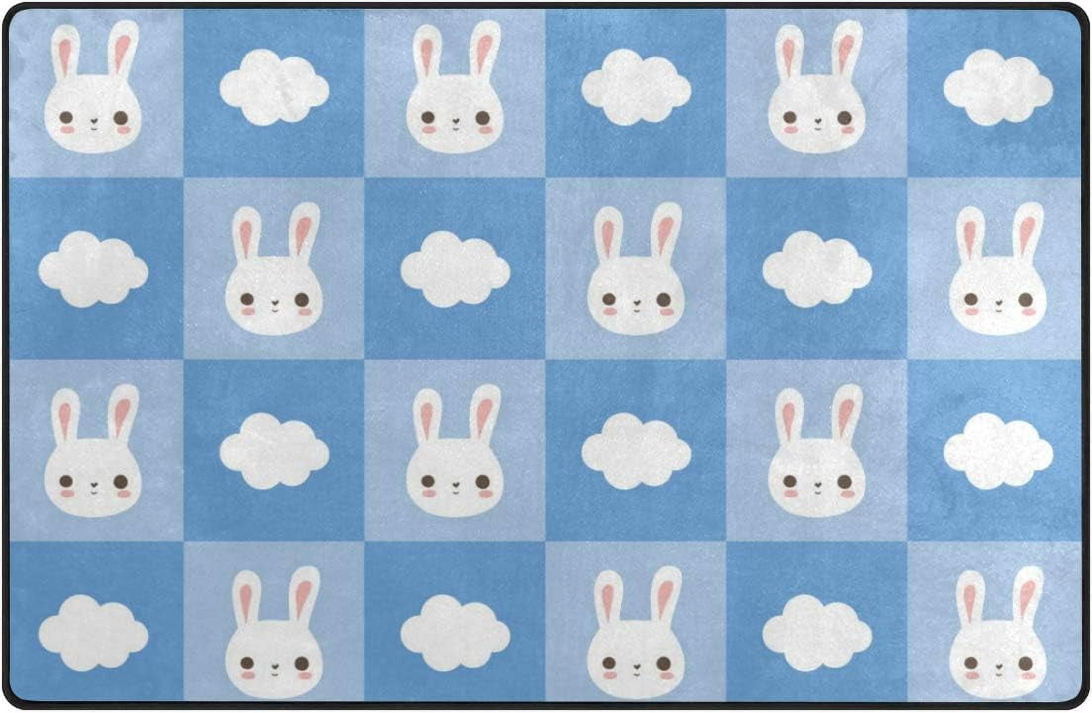 SKYSONIC Lightweight Soft Area Rugs Cute Bunny with Cloud Floor Mat for ...