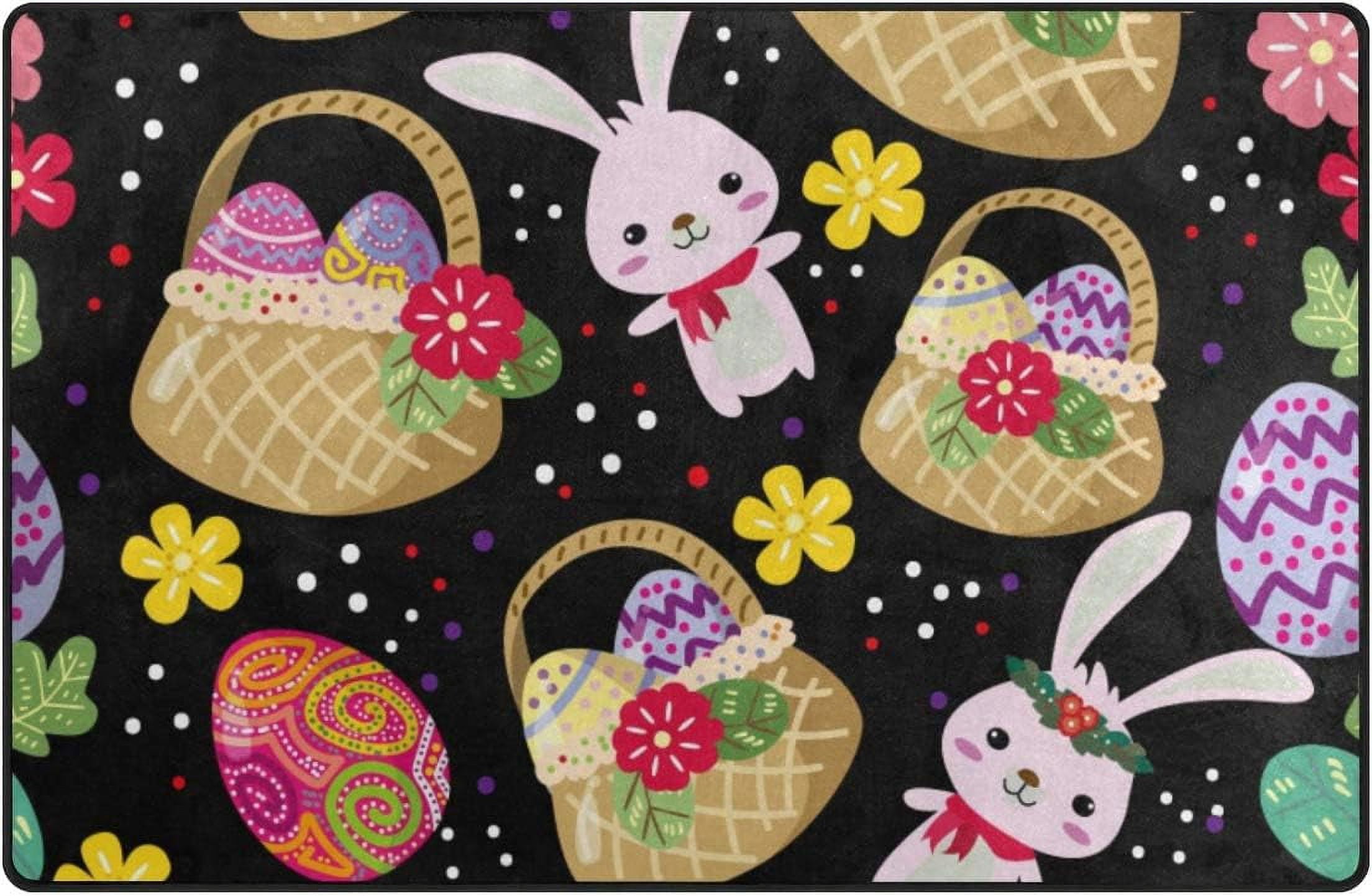 SKYSONIC Lightweight Soft Area Rugs Cute Bunny and Easter Eggs Floor ...