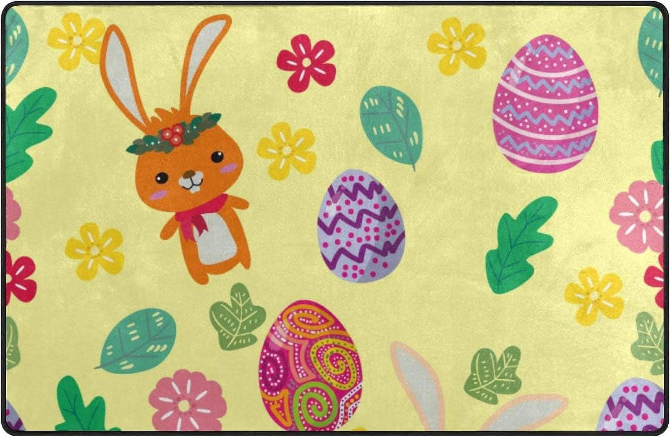 SKYSONIC Lightweight Soft Area Rugs Cute Bunny and Easter Eggs Floor ...