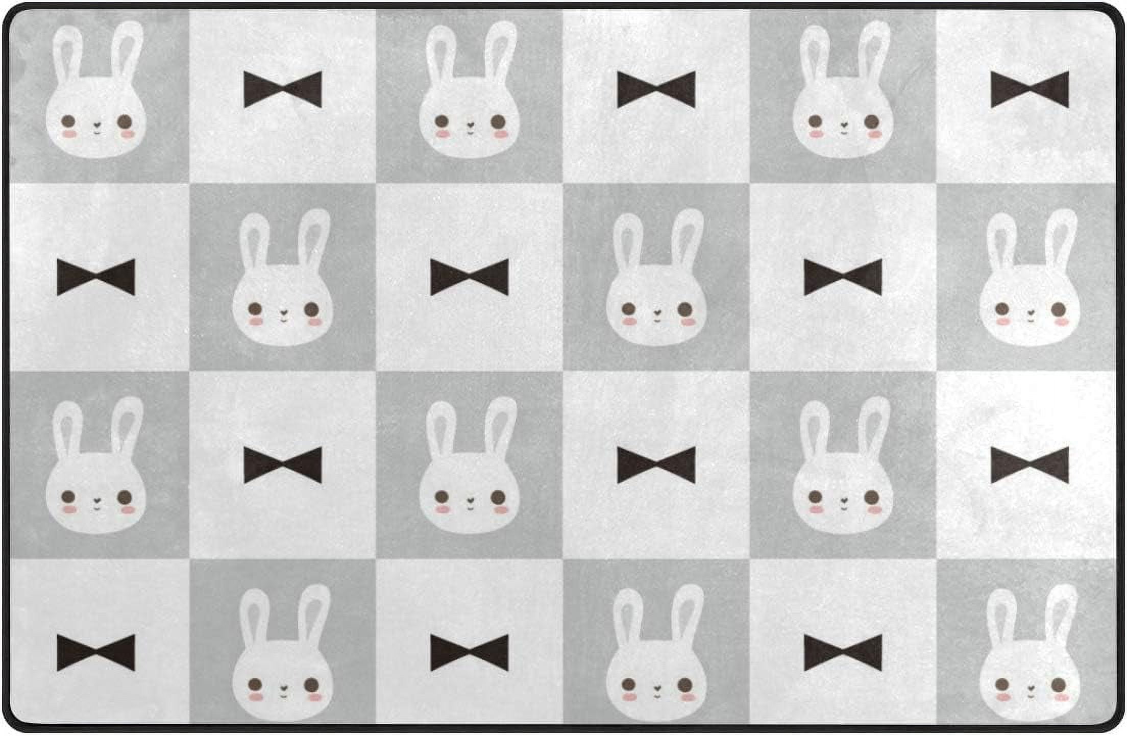 SKYSONIC Lightweight Soft Area Rugs Cute Bunny with Black Bowtie Floor ...