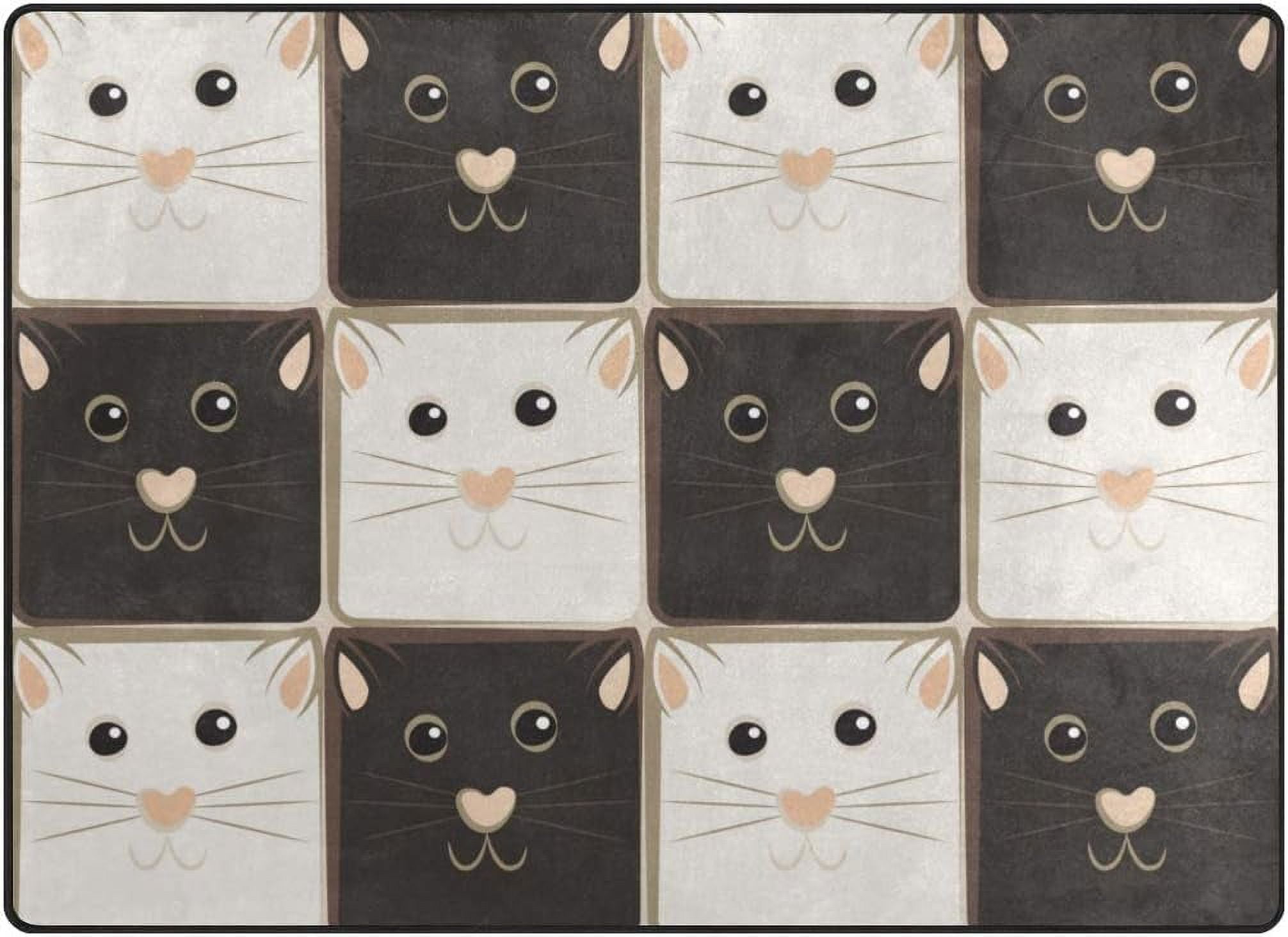 SKYSONIC Lightweight Soft Area Rugs Cute Cat Face Set Floor Mat for ...