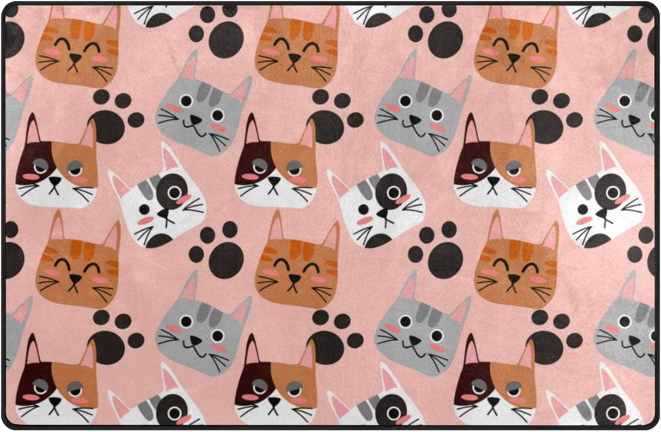 SKYSONIC Lightweight Soft Area Rugs Cute Cats Head Floor Mat for Kids ...