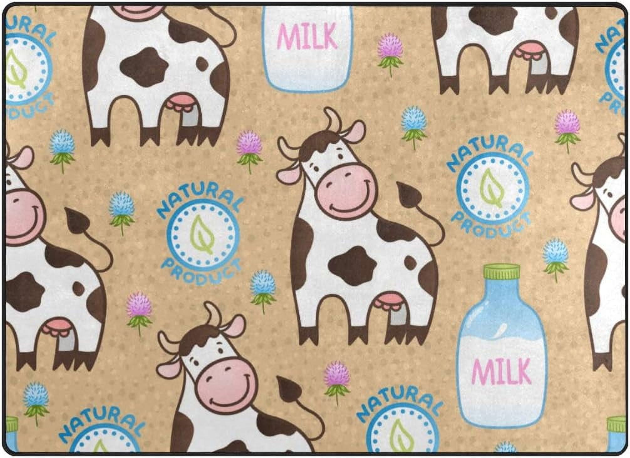 SKYSONIC Lightweight Soft Area Rugs Cute Cow and Bottle of Milk Floor ...