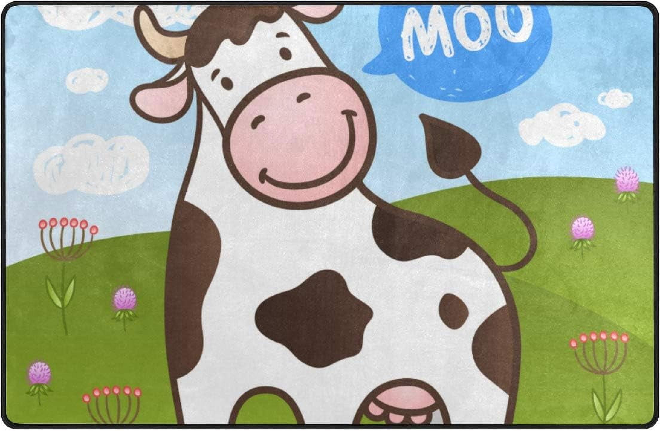 SKYSONIC Lightweight Soft Area Rugs Cute Cow in The Meadow Floor Mat ...