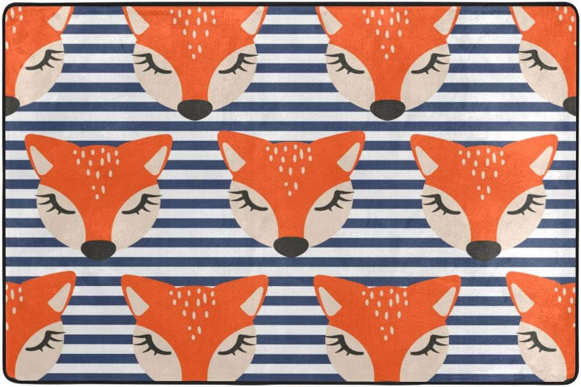 SKYSONIC Lightweight Soft Area Rugs Cute Foxes On Stripe Floor Mat for ...