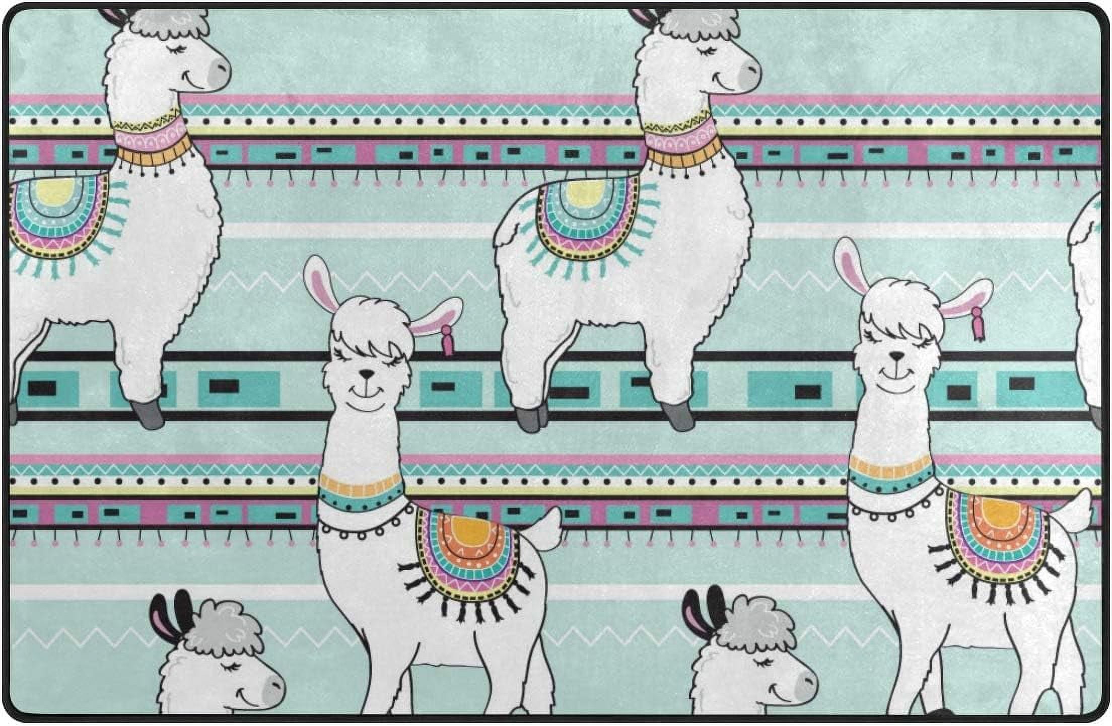 SKYSONIC Lightweight Soft Area Rugs Cute Llama On Ethnic Back Floor Mat ...