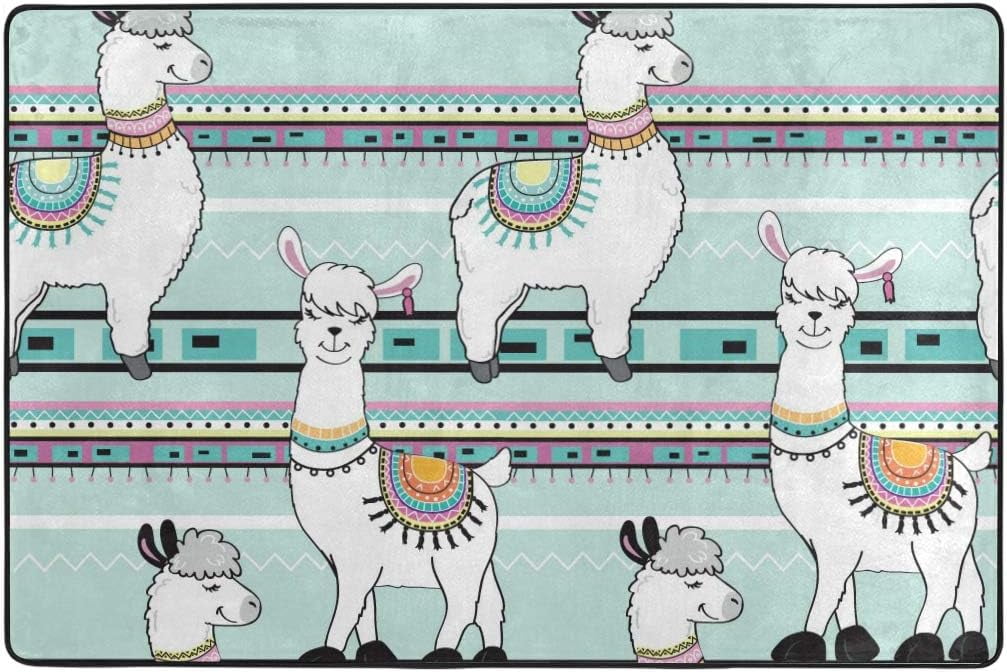 SKYSONIC Lightweight Soft Area Rugs Cute Llama On Ethnic Back Floor Mat ...