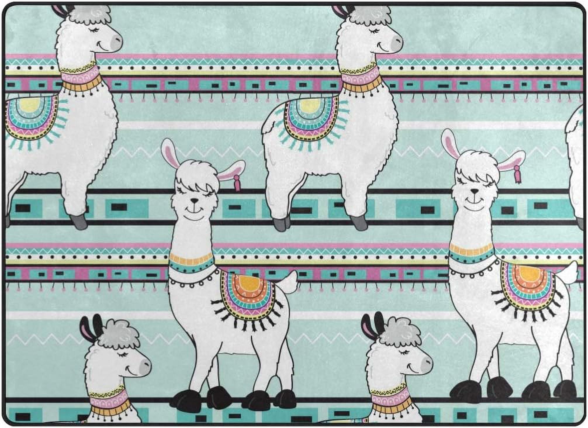 SKYSONIC Lightweight Soft Area Rugs Cute Llama On Ethnic Back Floor Mat ...